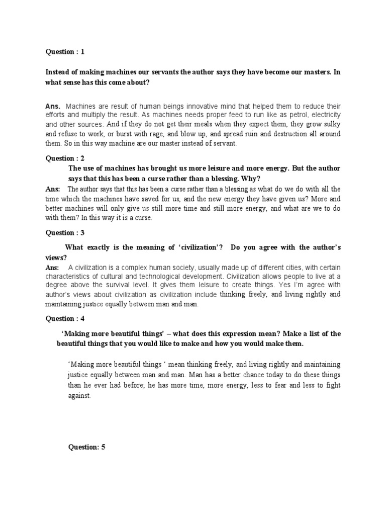 Ans. Machines Are Result of Human Beings Innovative Mind That Helped ...