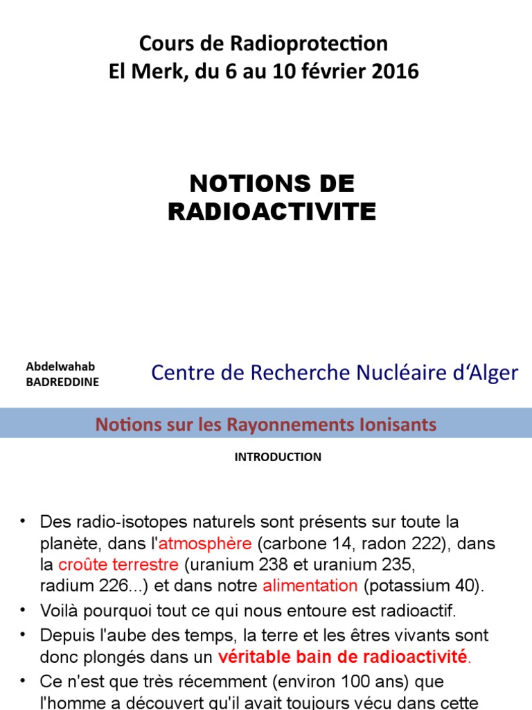 1.1 Notions de Radioactivité | PDF | Noyau atomique | Éléments chimiques