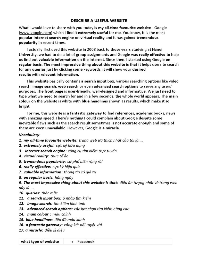 Describing a Useful Website: Google | PDF | Internet | Computing