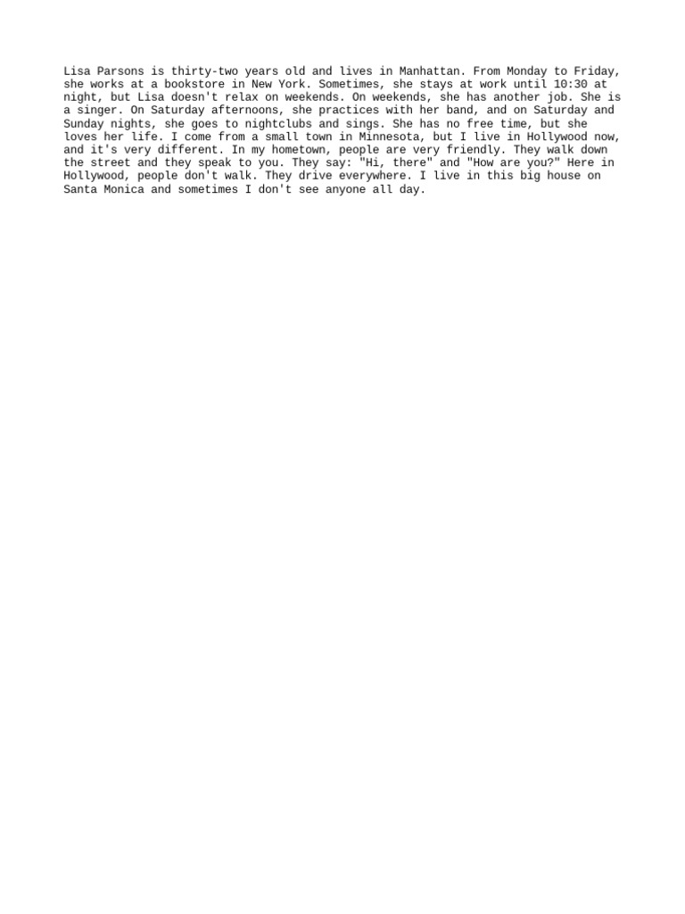 Lisa Parsons: Life as a NYC Singer | PDF | Social Science
