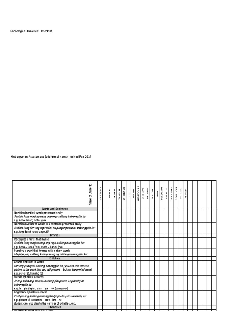 Phonological Awareness Checklist_rev | PDF | Word | Syllable