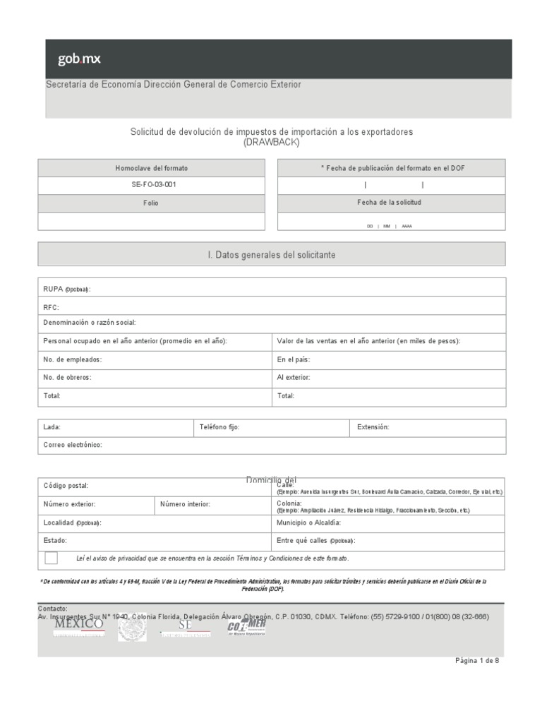 SE-FO-03-001 Drawback | PDF | Privacidad de la información | Arancel