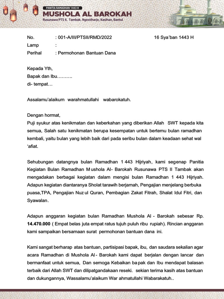 Proposal Ramadhan PTS II, 1443 H | PDF