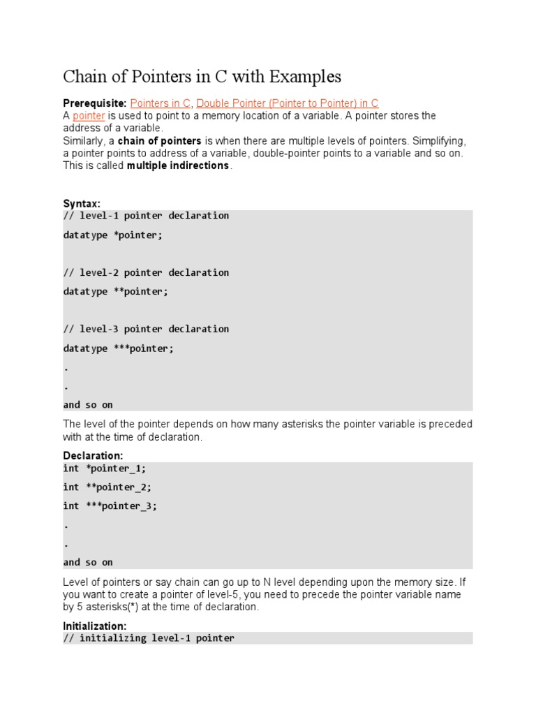 Chain Of Pointer Pdf Pointer Computer Programming Integer Computer Science