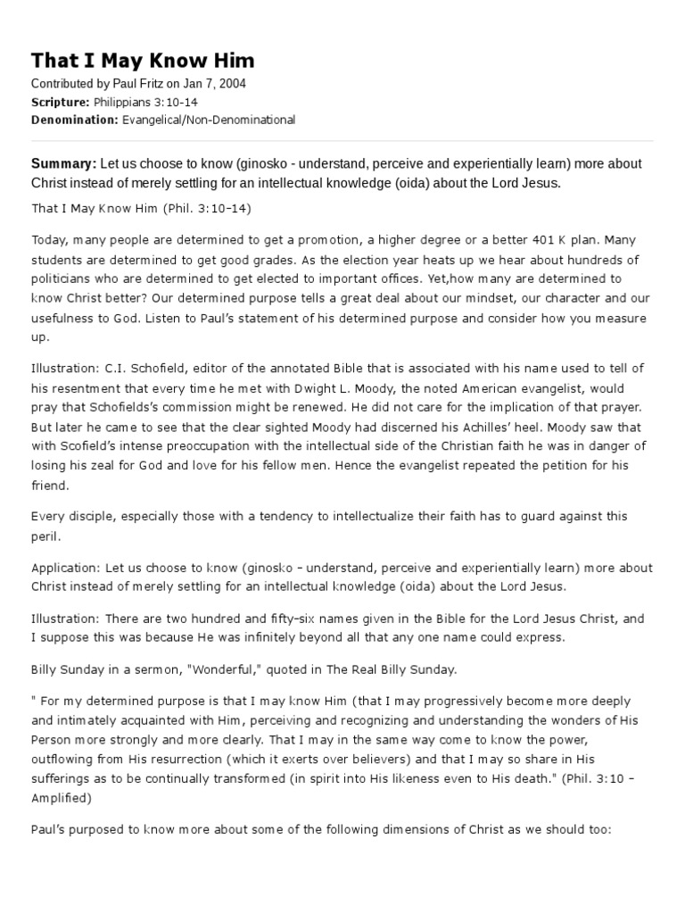 That I May Know Him | PDF | Humility | Jesus