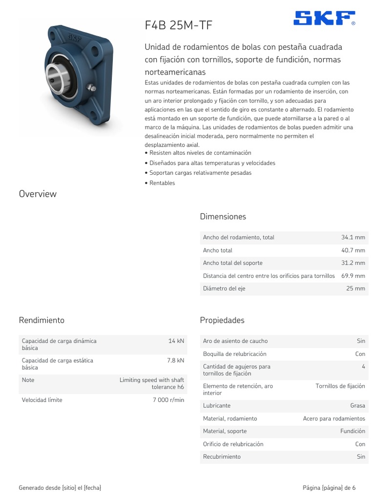 SKF F4B 25M-TF Specification | PDF | Tornillo | Red mundial