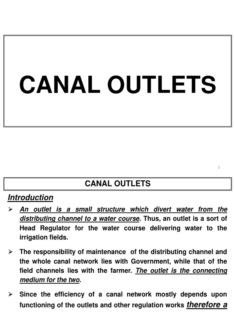 Canal Outlet Types & Requirements | PDF | Civil Engineering | Hydrology
