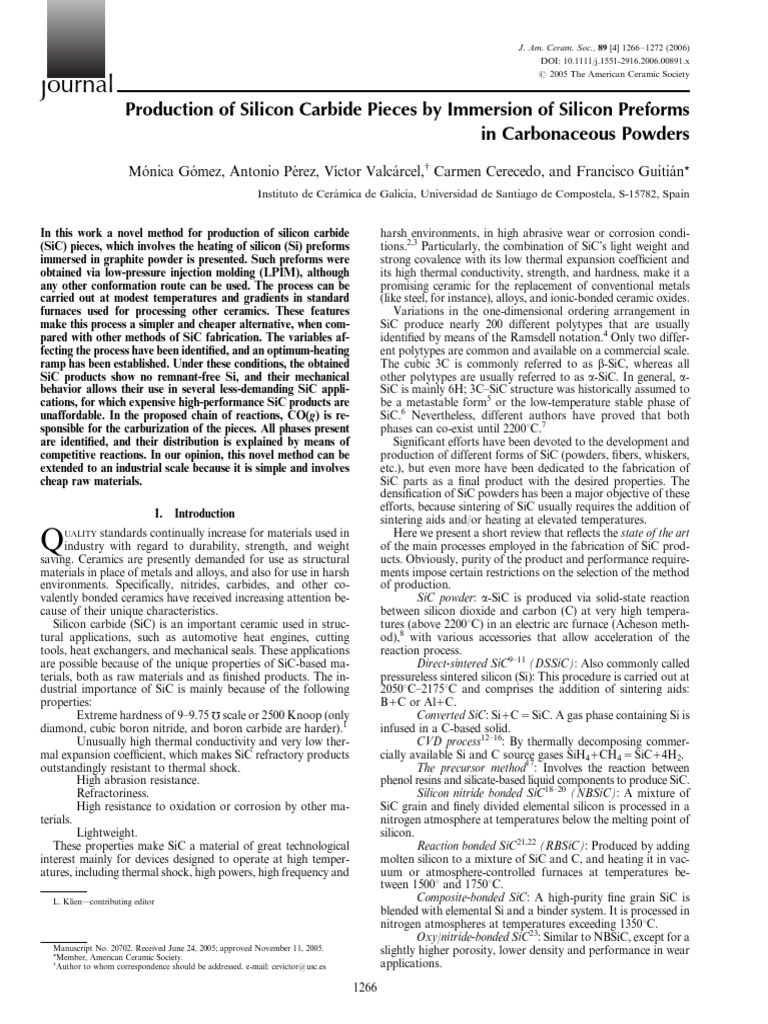 Silicon Carbide Production Method | PDF | Sintering | Silicon