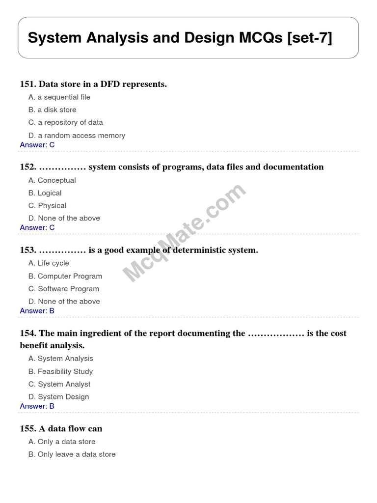 System Analysis And Design Solved Mcqs Set 7 Pdf Data Computer Program