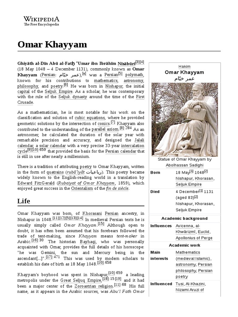 Omar Khayyam | PDF | Omar Khayyam | Non Euclidean Geometry