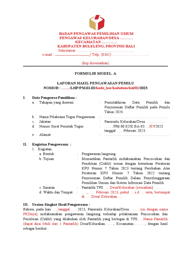 Format Form A Kecamatan Dan Lampiran | PDF