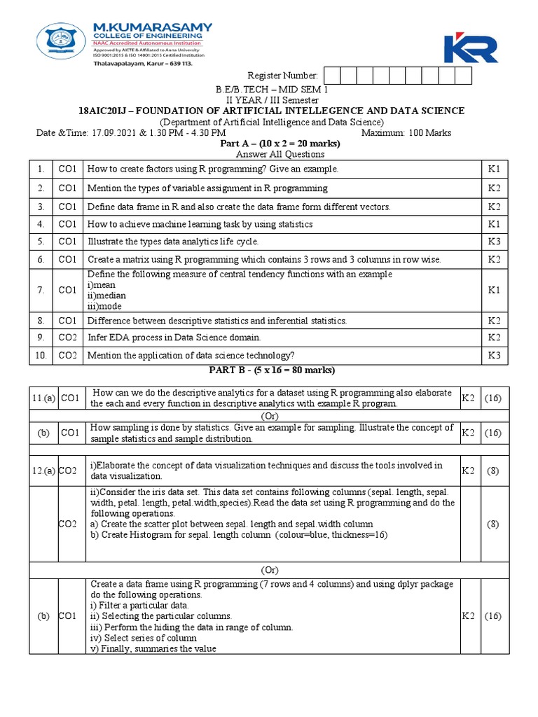 Mid Sem-1 - Faids | PDF | Statistics | Applied Mathematics