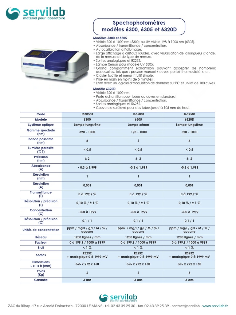 Fiche Technique Spectrophotomètre 6300 - 6320 | PDF | L'absorbance ...