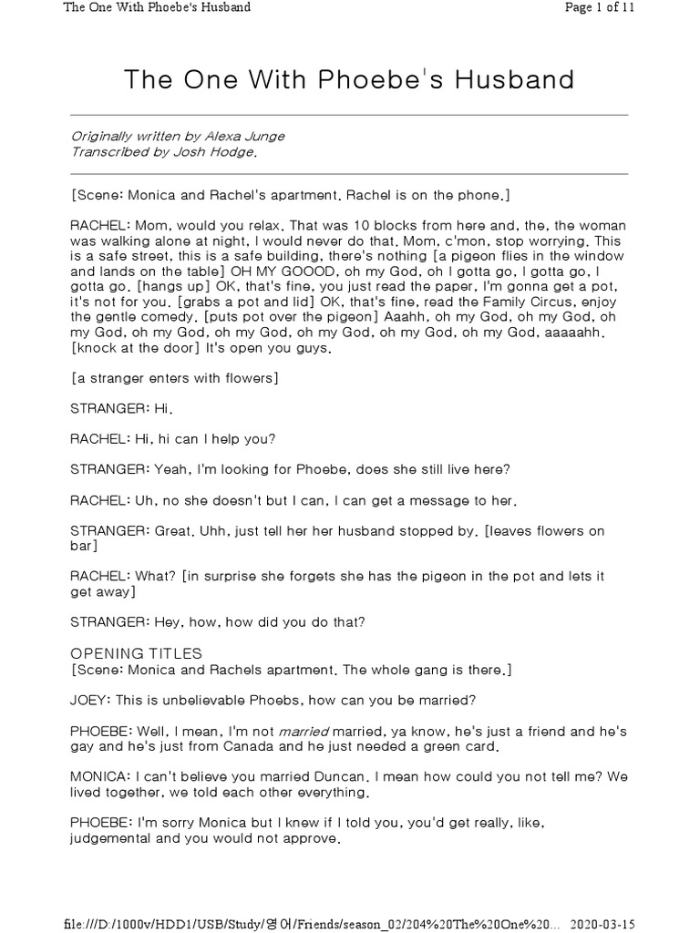 204 The One With Phoebe's Husband | PDF | Friends