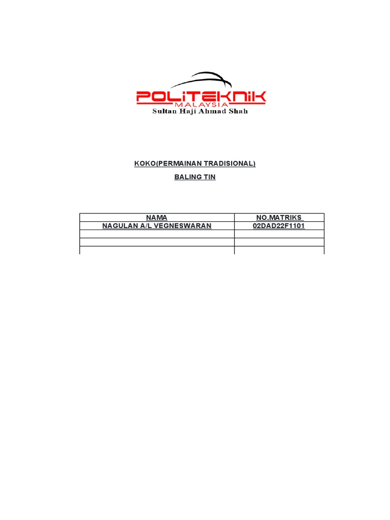 Permainan Tradisional Baling Tin | PDF
