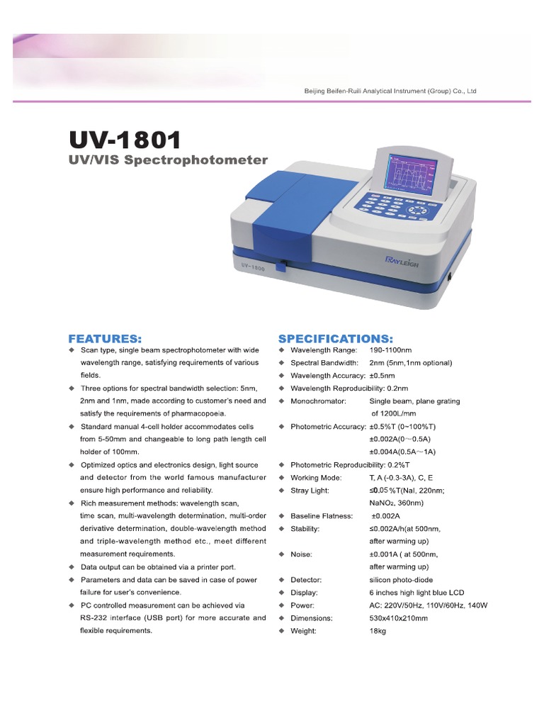 Brochure of UV-1801 | PDF