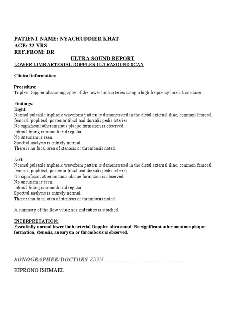 Normal Arterial Doppler Us Bilateral | PDF