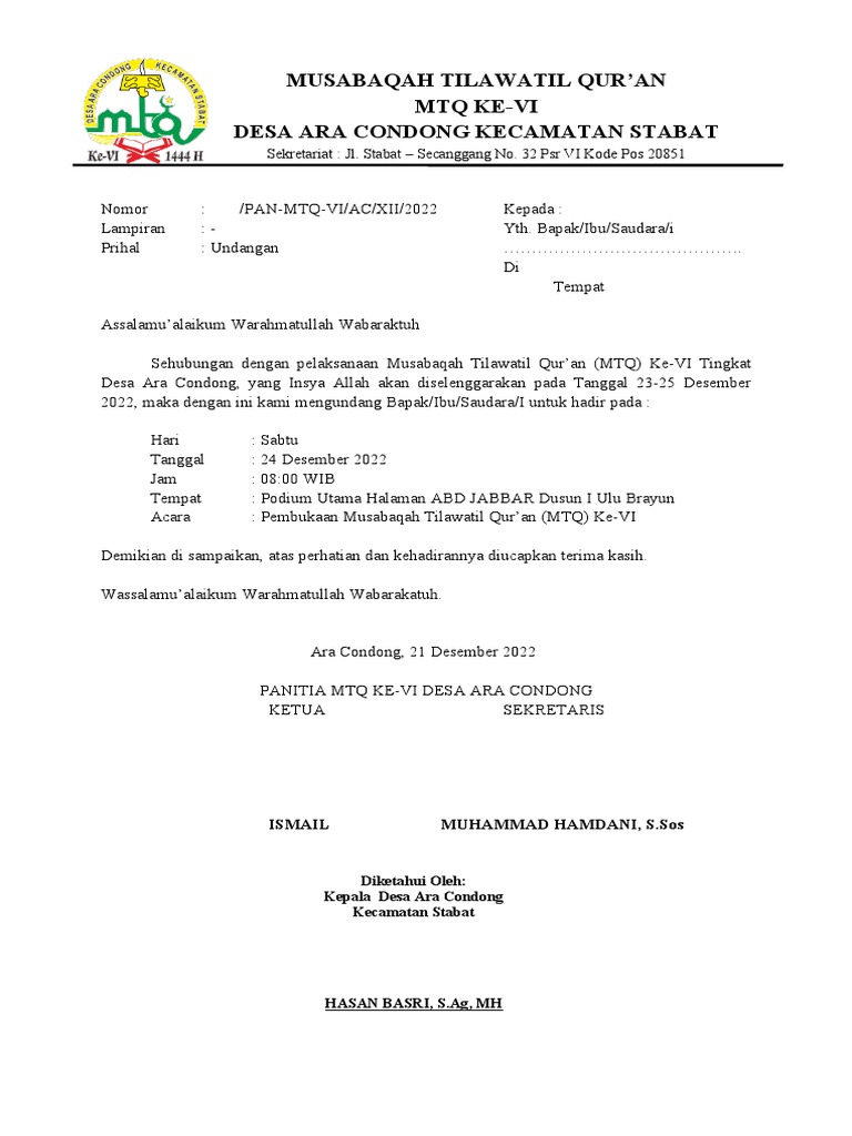 Undangan MTQ | PDF