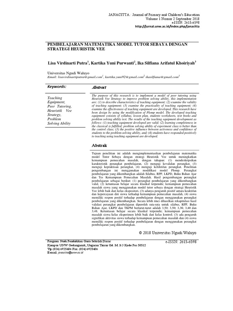Pembelajaran Matematika: Tutor Sebaya Heuristik | PDF | Karier ...