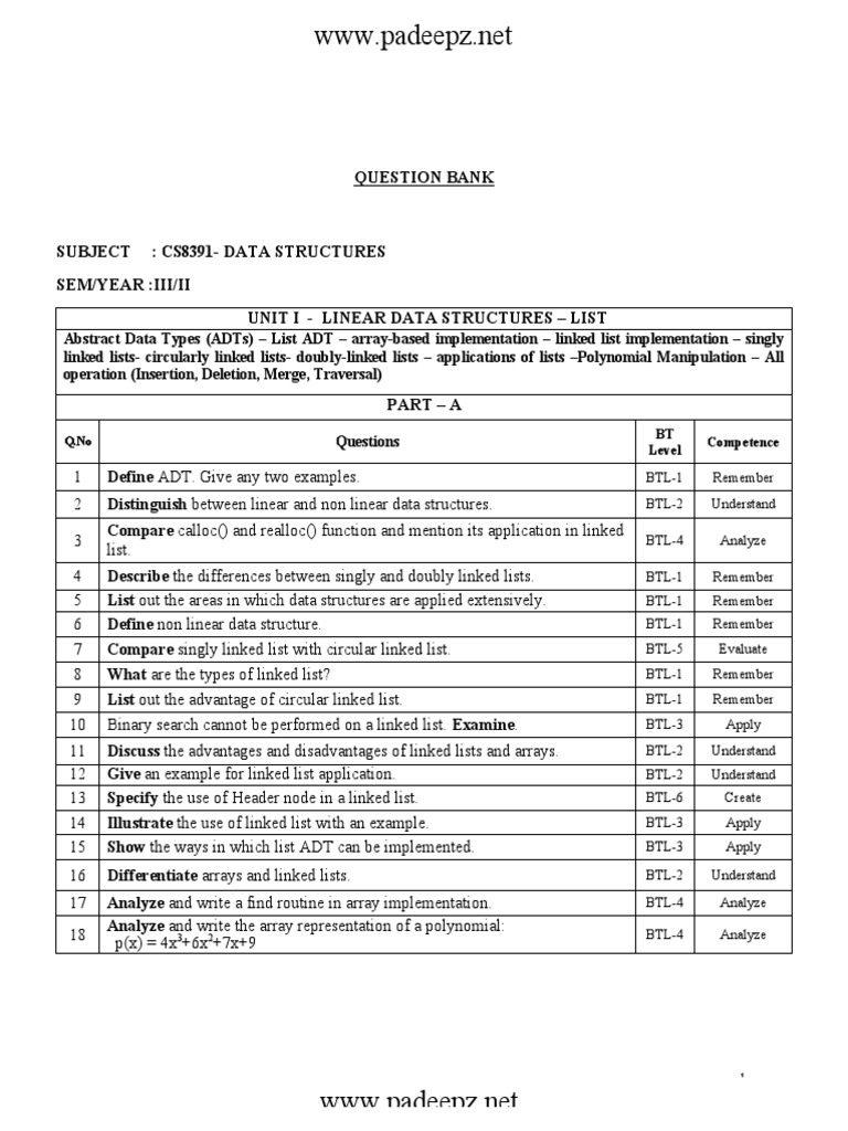 CS8391-Data Structures QB | PDF | Queue (Abstract Data Type ... CS8391-Data Structures QB | PDF | Queue (Abstract Data Type ...