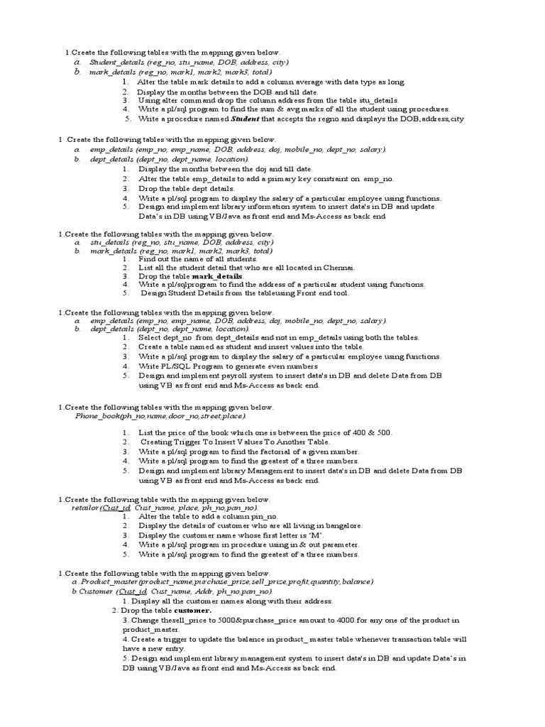 Dbms Lab Set-Qp | PDF | Relational Model | Pl/Sql