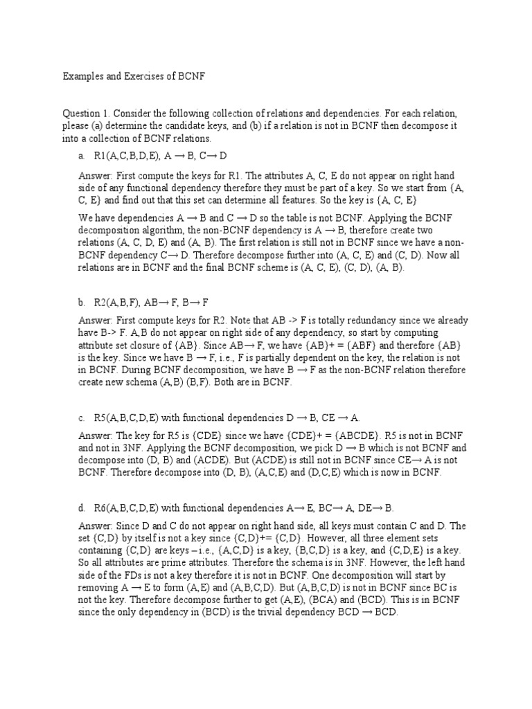 Examples and Exercises of BCNF | Download Free PDF | Applied Mathematics | Computer Programming