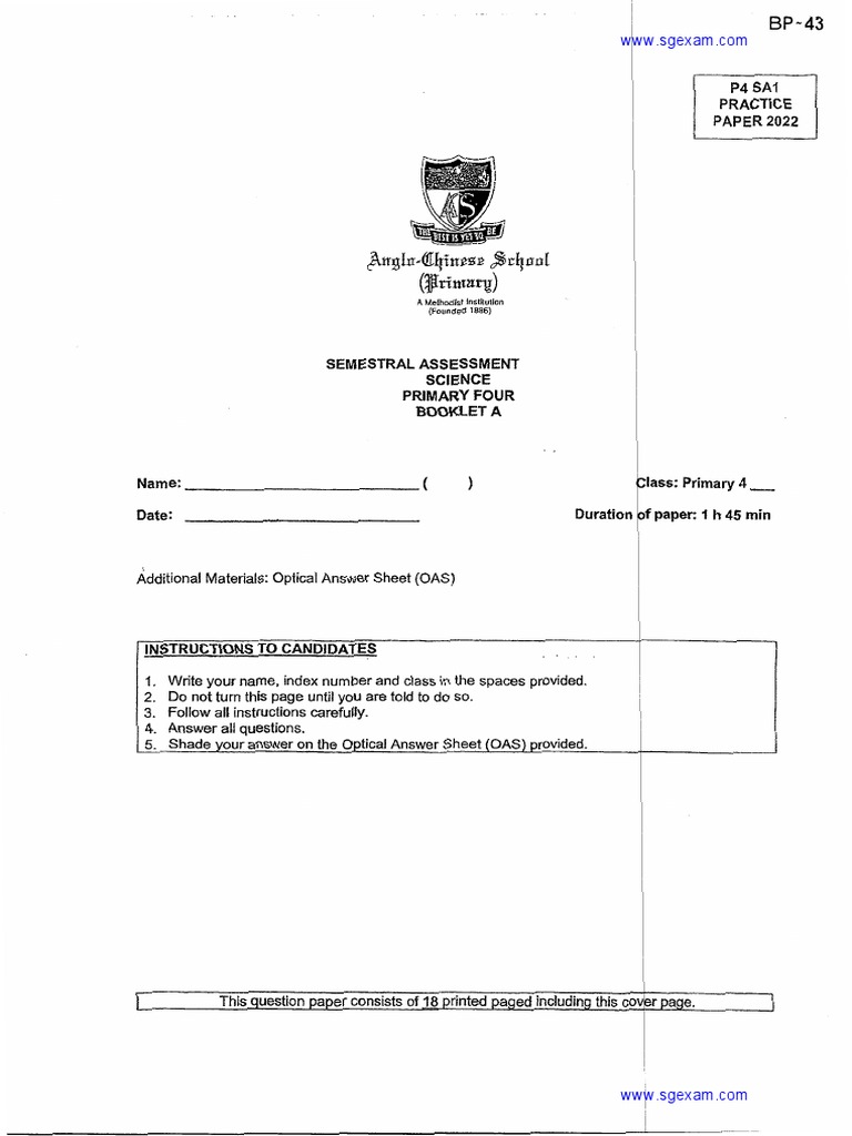 2022 P4 Science Semestral Assessment 1 ACS | PDF