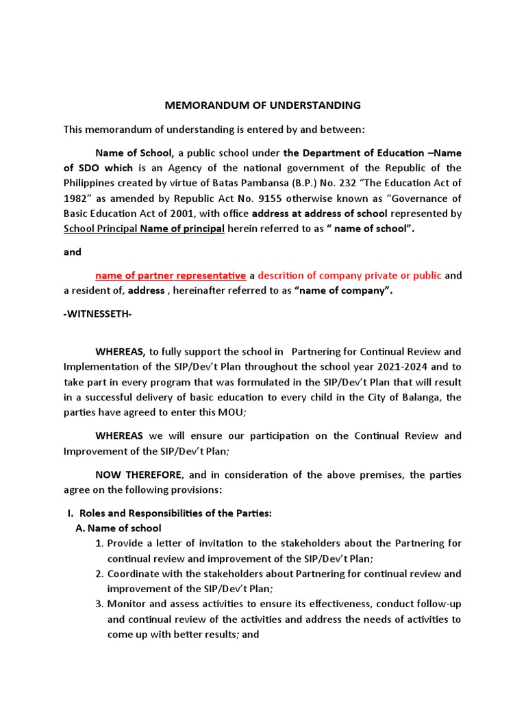 Memorandum of Understanding Template | PDF | Government | Justice