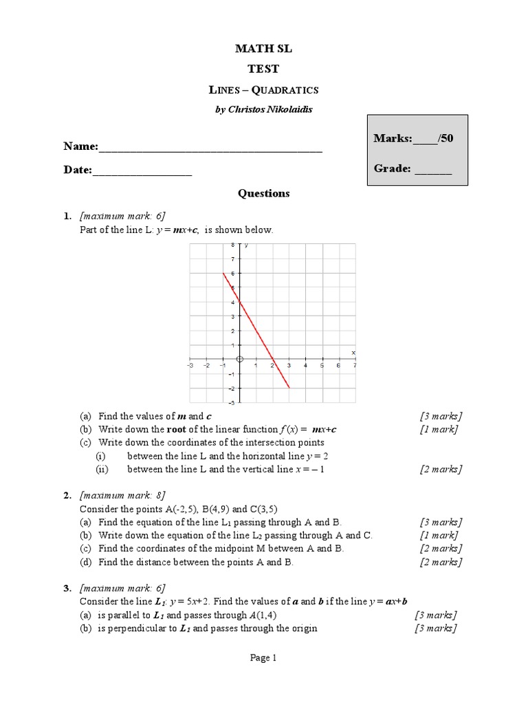 TEST 1. Lines-Quadratics (2013) | PDF | Quadratic Equation | Elementary ...
