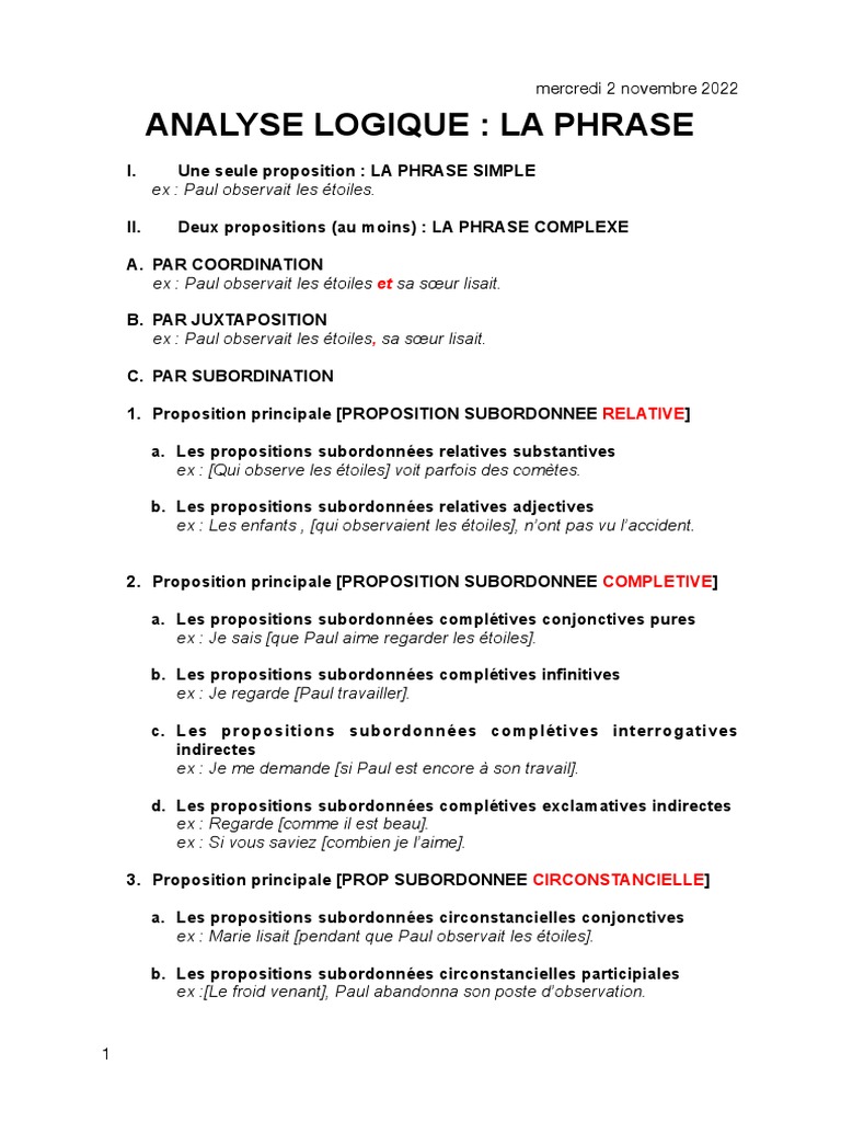 Analyse Logique de La Phrase (Phrase Simple Et Phrase Complexe) | PDF | Clause | Phrase