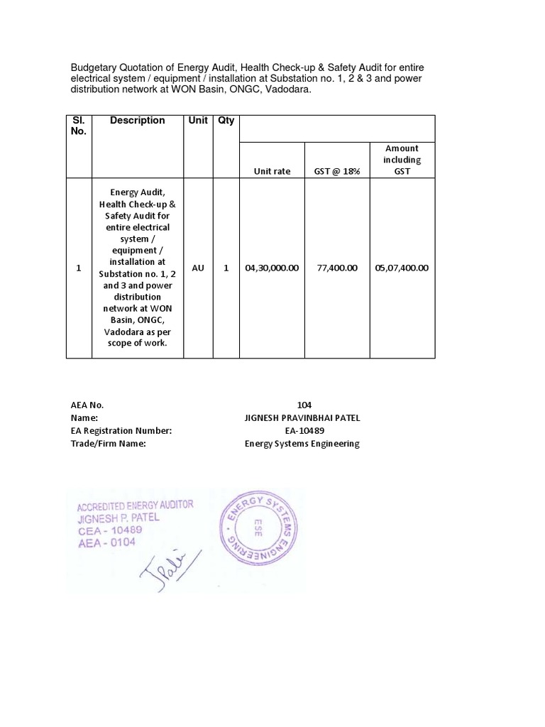 Energy Audit Quotation for ONGC | PDF | Computers | Technology ...