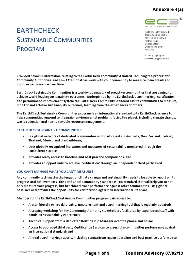 Earth Check | PDF | Sustainability | Audit Earth Check | PDF | Sustainability | Audit