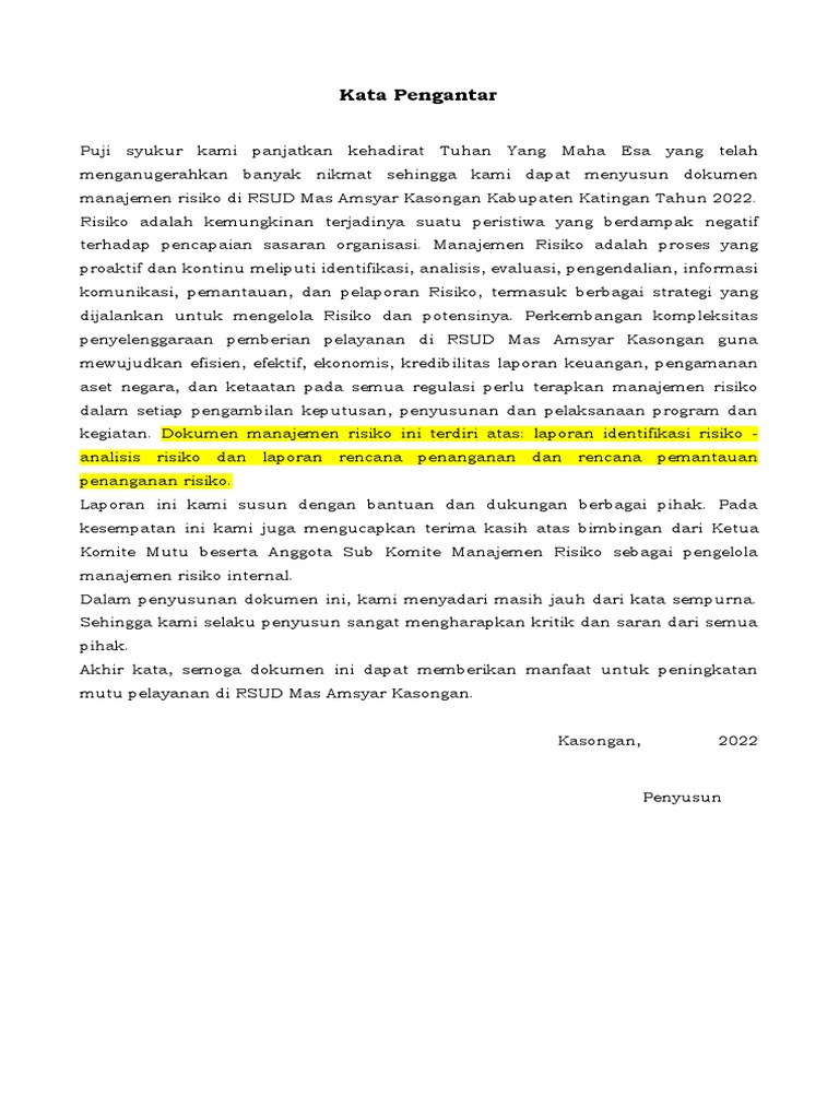 Kata Pengantar Dokumen Manrisk | PDF