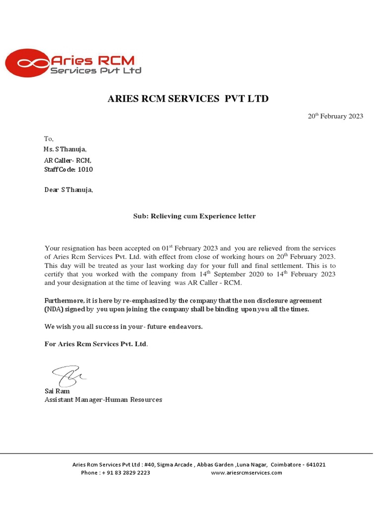 Relieving Letter | PDF