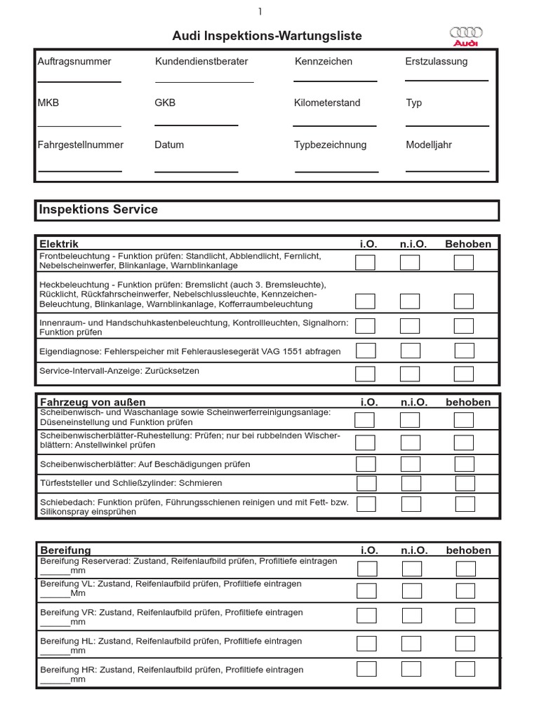 Audi A3 8p Inspektion Checkliste