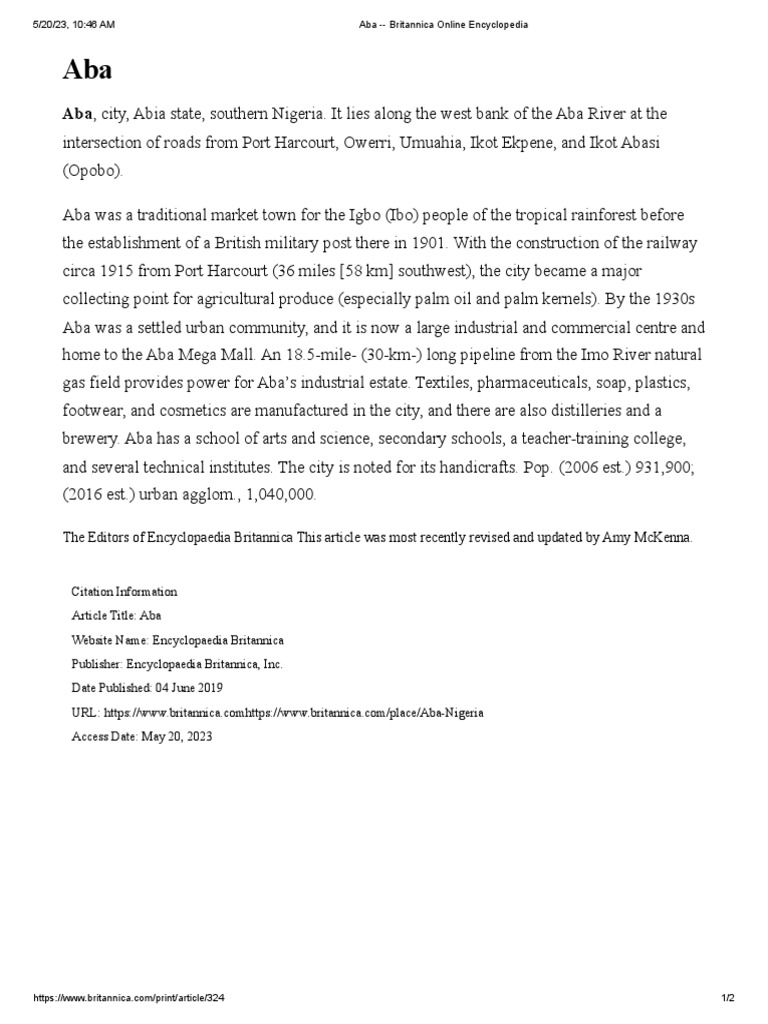 Aba, City, Abia State, Southern Nigeria. It Lies Along The West Bank of ...