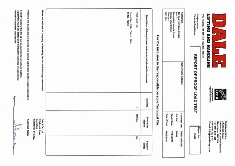 Lifting Frame Certificate | PDF