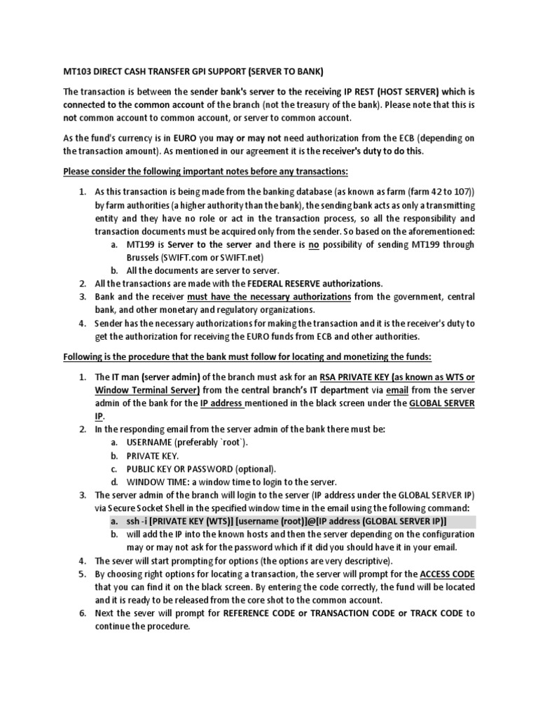 MT103 Direct Cash Transfer Gpi Support Full Detail | PDF | Euro | Banks