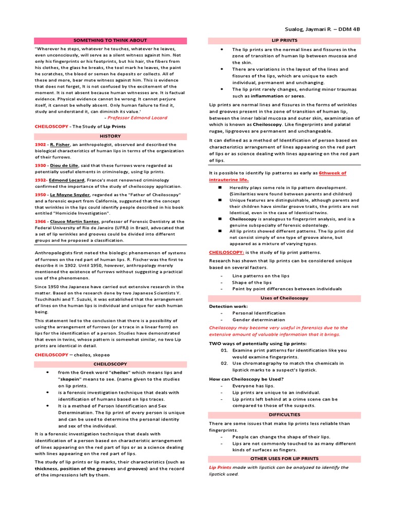 Forensic Lip Print Analysis | PDF | Social Science | Language Arts ...