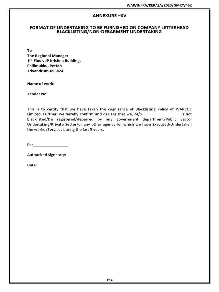 Non-Debarment Undertaking Format | PDF