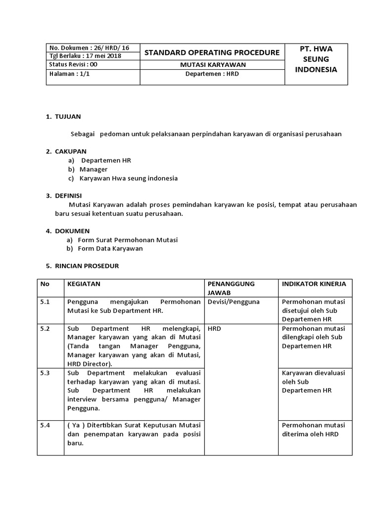 14 SOP Fix PROSEDUR MUTASI KARYAWAN. | PDF