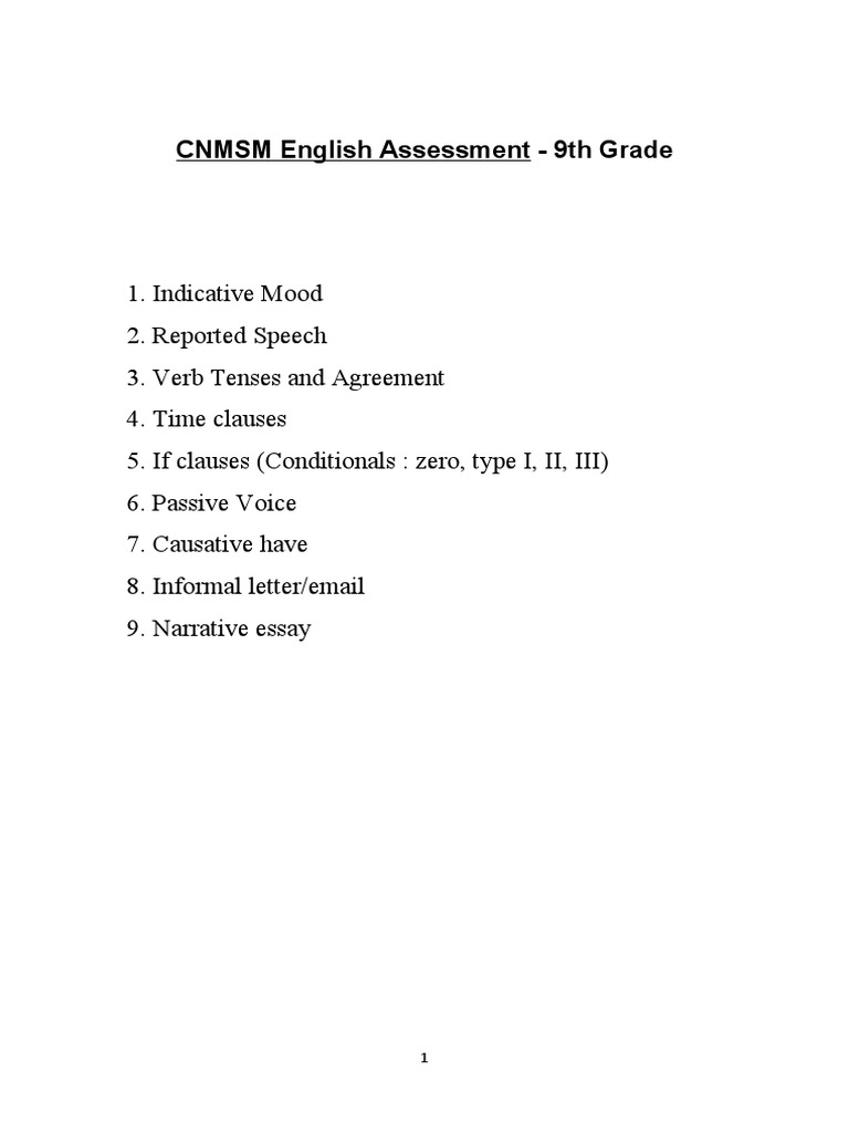English Assessment 9th Grade | PDF