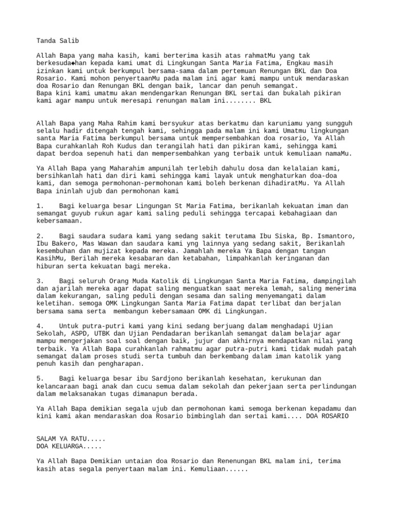 Doa dan Renungan Lingkungan Fatima | PDF