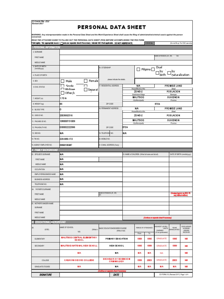 CSC Pds Sample | PDF | Government