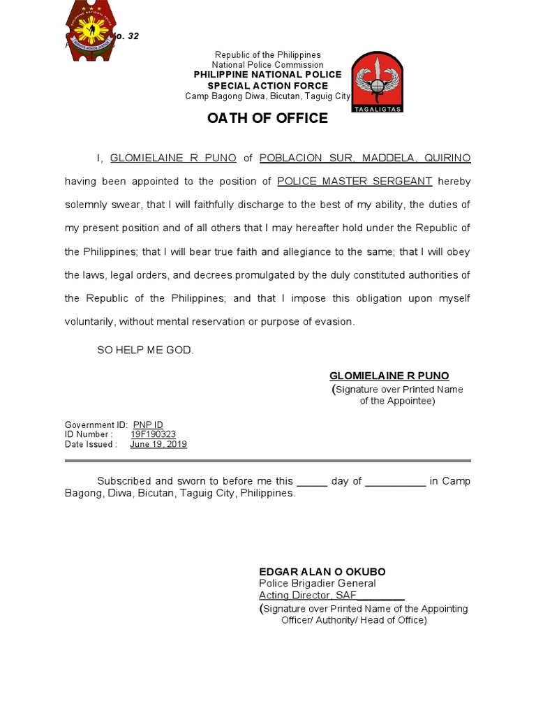 Pco Oath of Office | PDF