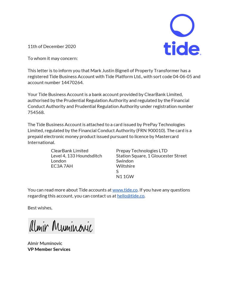 Data - Property Transformer Account Verification Letter | PDF