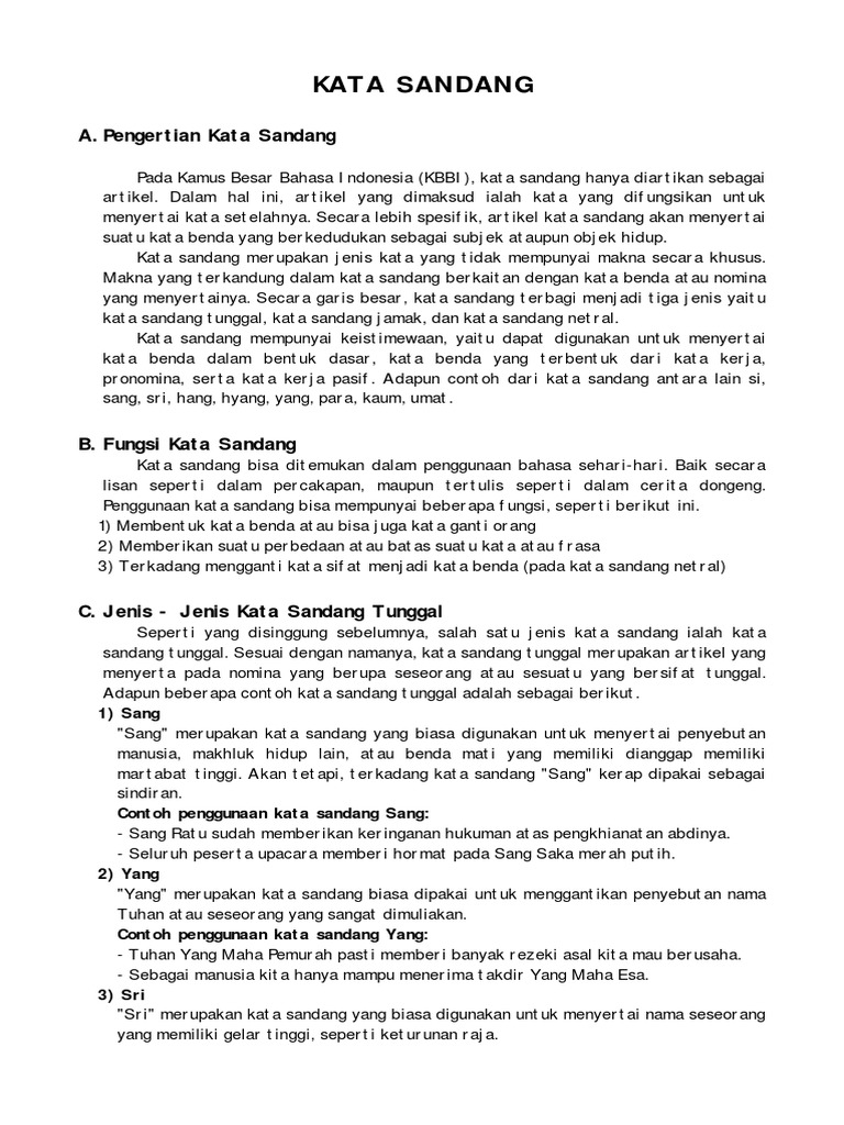 Panduan Lengkap Kata Sandang | PDF