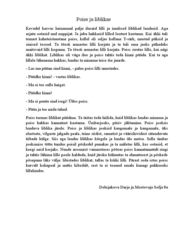 Poiss Ja Liblikas | PDF