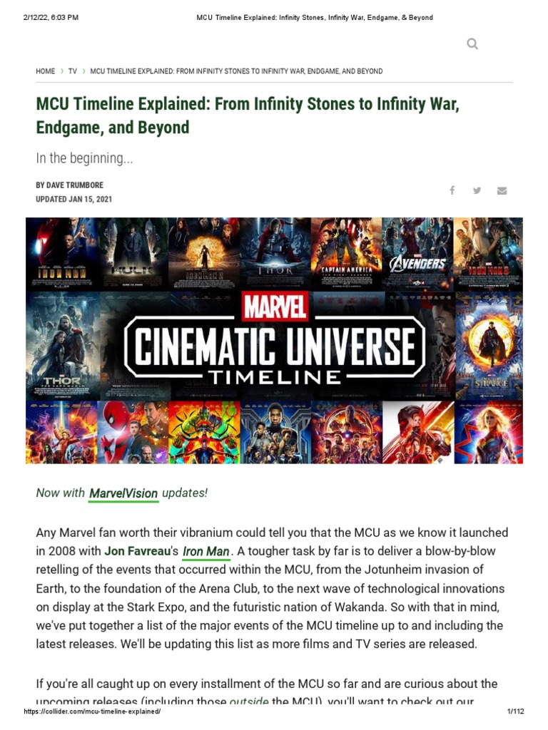 MCU Timeline Explained - Infinity Stones, Infinity War, Endgame, & Beyond | PDF