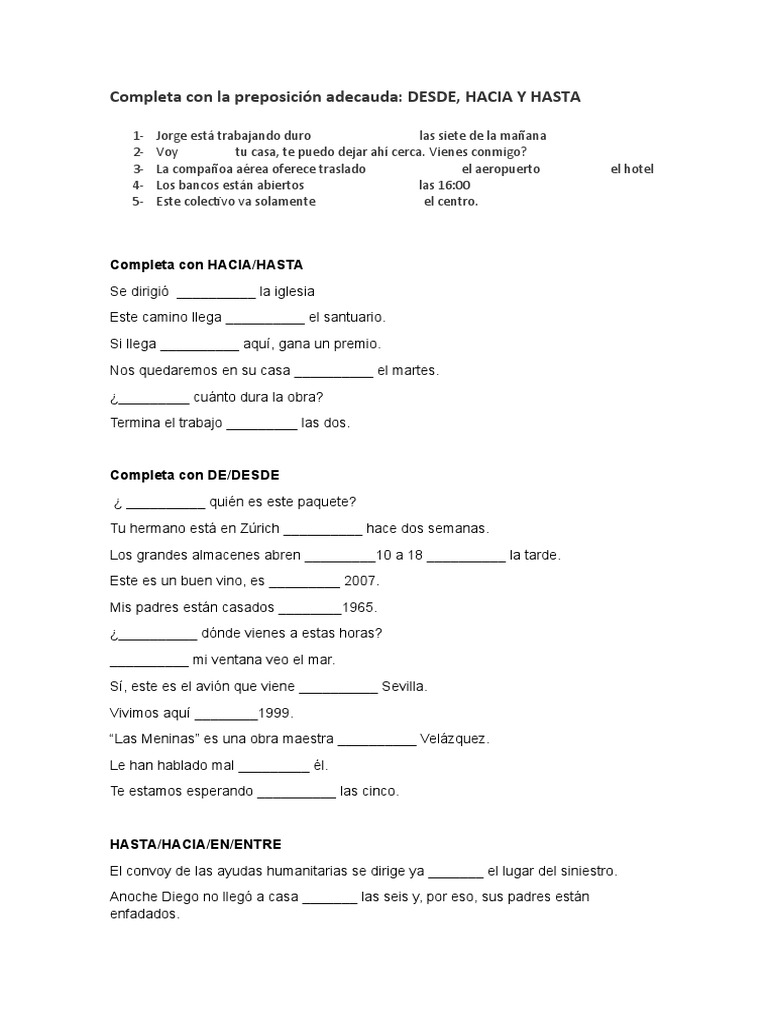 Ejercicios de Preposiciones | PDF